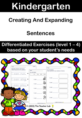 Creating and Expanding Sentences Differentiated Worksheets Kindergarten ...