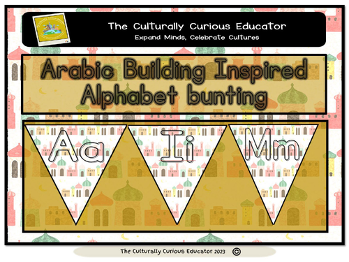 Alphabet bunting with Outlined Font (Arabic buildings background ...