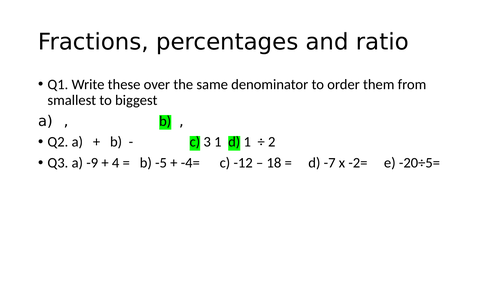 fractions, percentages and ratio | Teaching Resources