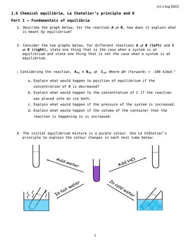 1.6 Chemical equilibria, Le Chatelier’s principle and K (Full booklet ...