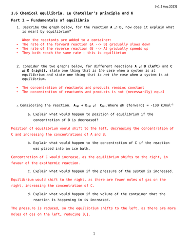 1.6 Chemical equilibria, Le Chatelier’s principle and K (Full booklet ...
