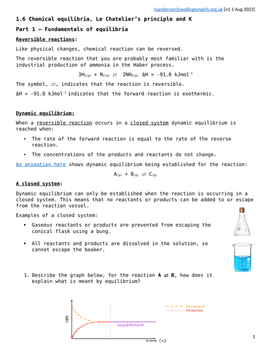 1.6 Chemical equilibria, Le Chatelier’s principle and K (Full booklet ...