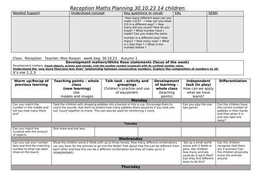 Autumn 1st half planning week 4 - week 8 | Teaching Resources