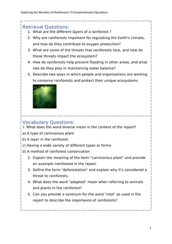 Y5 Model Text - Rainforests Non-Chronological Report & Comprehension ...