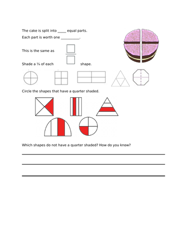 Fractions worksheet- Year 2 | Teaching Resources