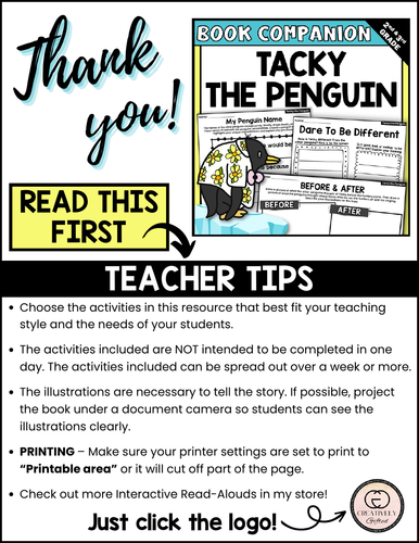 Tacky the Penguin Interactive Read-Aloud Book Companion Activities for ...