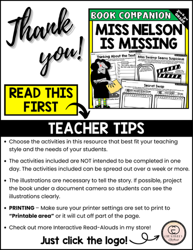 Miss Nelson is Missing Interactive Read-Aloud Book Companion Activities ...