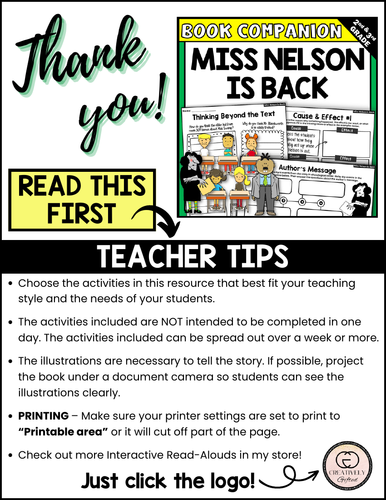 Miss Nelson is Back Interactive Read-Aloud Book Companion Activities ...