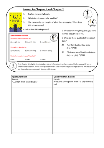 Boy in the Tower Whole Class Guided Reading comprehension resources ...