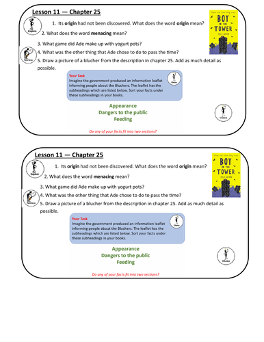 Boy in the Tower Whole Class Guided Reading comprehension resources ...