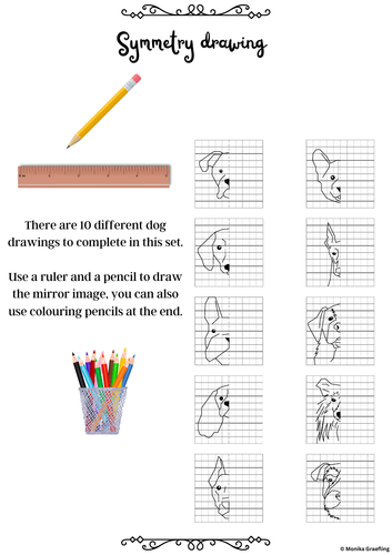 SYMMETRY Dog DRAWING for fun - using a RULER | Teaching Resources