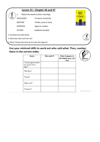Boy in the Tower Whole Class Guided Reading Comprehension resources ...