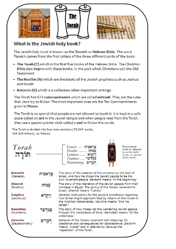 Judaism - The Torah - Reading Comprehension (Text and Questions ...