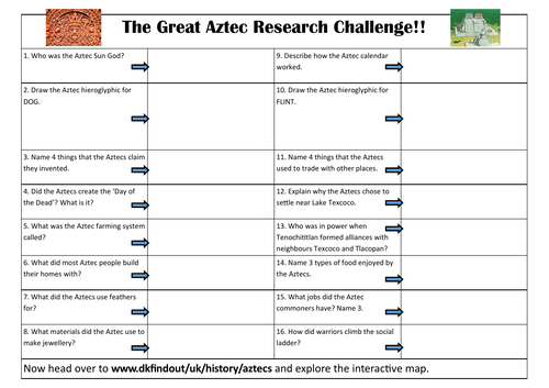 The Aztecs Quiz - Great research challenge | Teaching Resources