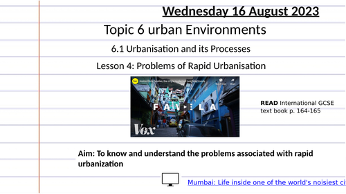 IGCSE Geography Edexcel Urban Environments Lesson 4: Problems of Rapid Urbanisation | Teaching ...