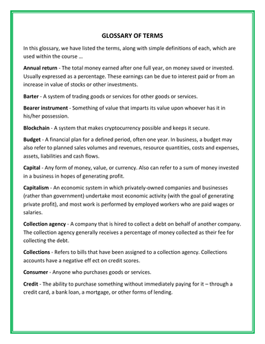 Financial Literacy / Real World Money - Introduction (Finance Literacy ...