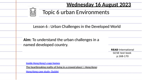 IGCSE Geography Edexcel Urban Environments Lesson 6 : Urban Challenges in the Developed World ...