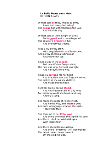 La Belle Dame sans Merci | Teaching Resources