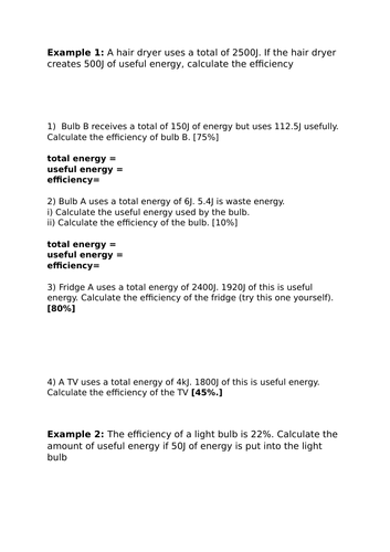 AQA P1 Conservation and dissipation of energy | Teaching Resources