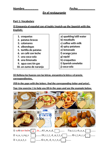 Beginners Spanish - En el restaurante | Teaching Resources