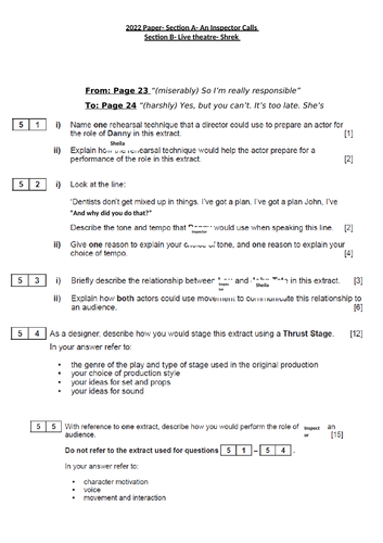 Eduqas Drama An Inspector Calls practice papers | Teaching Resources