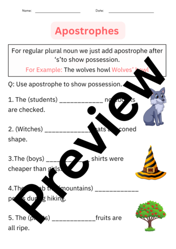 Printable contraction Apostrophe Grammar Worksheets for grade 1, 2, 3 ...