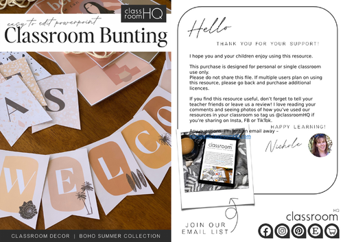 Modern BOHO SUMMER Classroom Bunting Pack | Teaching Resources