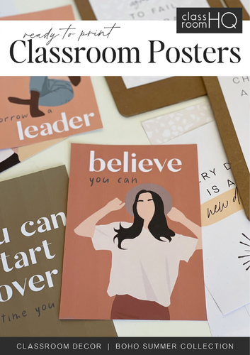 Modern BOHO SUMMER Growth Mindset Inspirational Classroom Posters ...