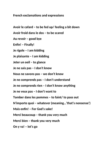 French Expressions - Home School French Teaching Aid | Teaching Resources