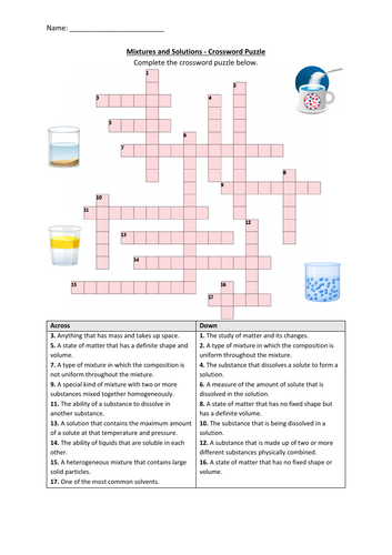 Mixtures and Solutions - Crossword Puzzle Worksheet Activity (Printable ...