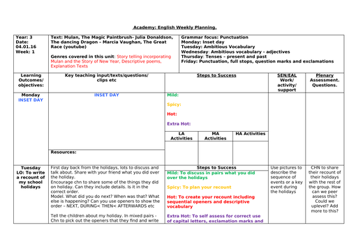 Back to School Year 3 Maths English Plans 19 English weeks 18 English ...