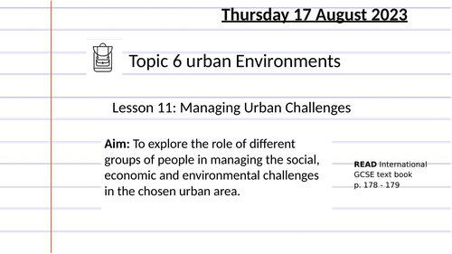 IGCSE Geography Edexcel Urban Environments Lesson 11: Managing Urban ...