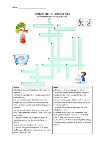 Introduction to Force - Crossword Puzzle Worksheet Activity (Printable ...