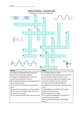 Properties of Waves - Crossword Puzzle Worksheet Activity (Printable ...