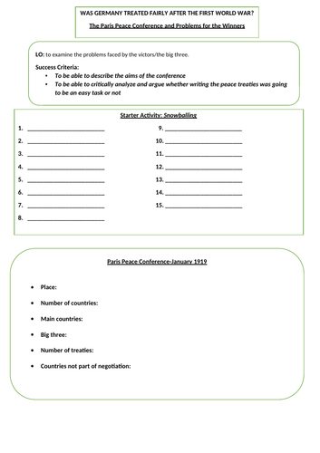 Peace Conference and problems for the Big Three | Teaching Resources