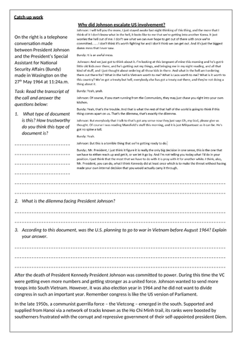 GCSE Edexcel USA: Conflict at Home and Abroad Catch Up Resources ...