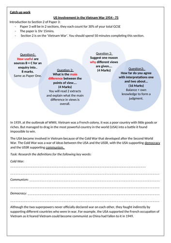 GCSE Edexcel USA: Conflict at Home and Abroad Catch Up Resources ...