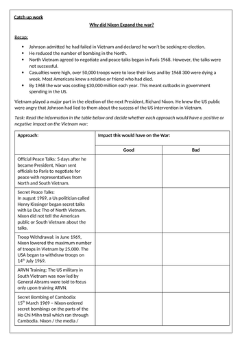 GCSE Edexcel USA: Conflict at Home and Abroad Catch Up Resources ...