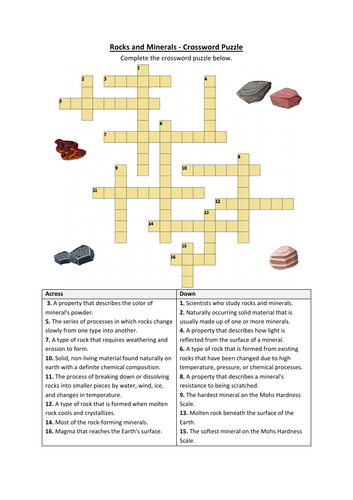 Rocks and Minerals - Crossword Puzzle Worksheet Activity (Printable ...