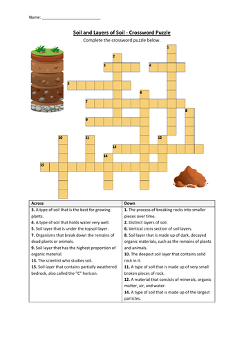 Soil and Layers of Soil - Crossword Puzzle Worksheet Activity ...