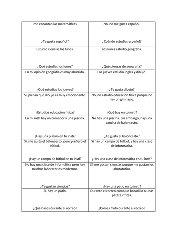 Y7 Dominoes Game - En mi insti | Teaching Resources