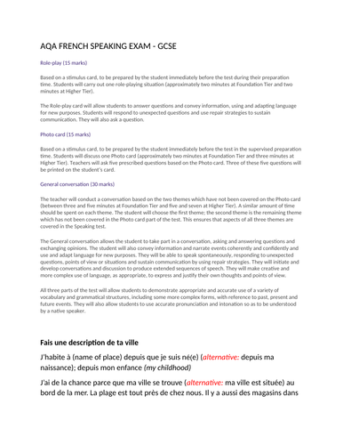 GCSE French speaking exam preparation; example questions and answers ...