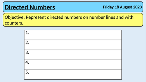Represent Directed (Negative) Numbers lesson with worksheets | Teaching ...