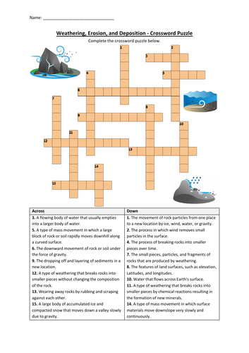 Weathering, Erosion, and Deposition - Crossword Puzzle Worksheet ...