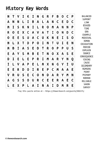 History Key Word Search & Activities | Teaching Resources