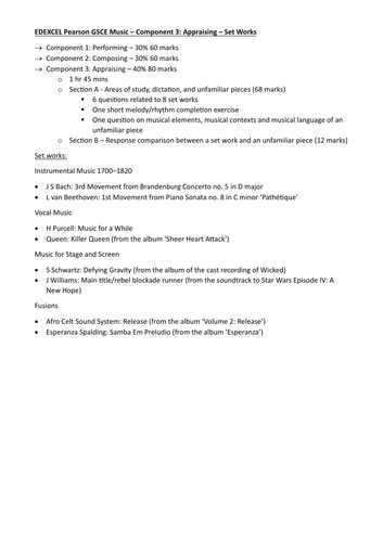 GSCE Edexcel Music - Analysis of Set Works | Teaching Resources