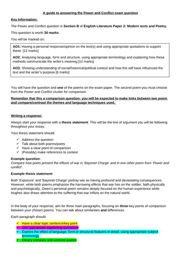 Power and Conflict exam question guide | Teaching Resources