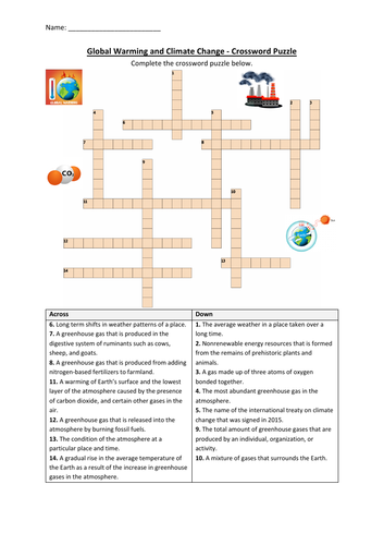 Global Warming and Climate Change - Crossword Puzzle Worksheet Activity ...