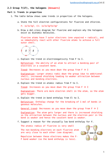 2.3 Group 7(17), the halogens (Full booklet) - AQA A Level Chemistry ...