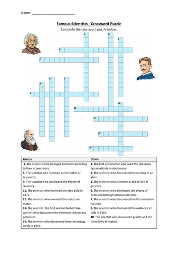 Famous Scientists - Crossword Puzzle Worksheet Activity (Printable ...